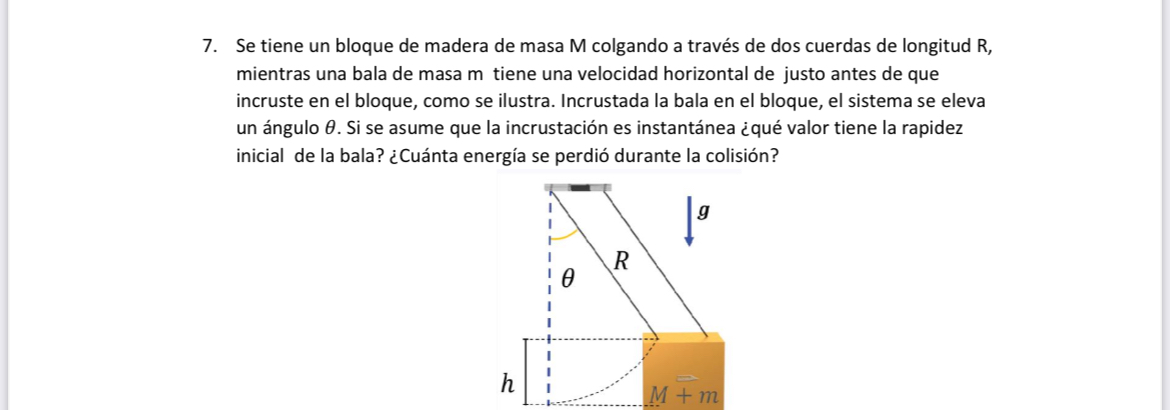 Solved Se tiene un bloque de madera de masa M ﻿colgando a | Chegg.com