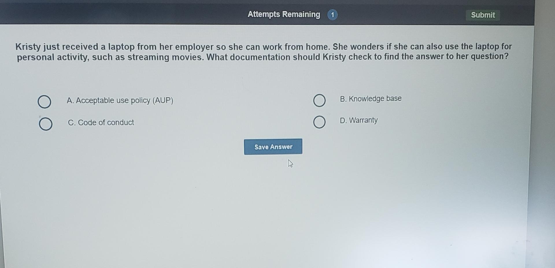 Solved Attempts Remaining1SubmitKristy just received a | Chegg.com