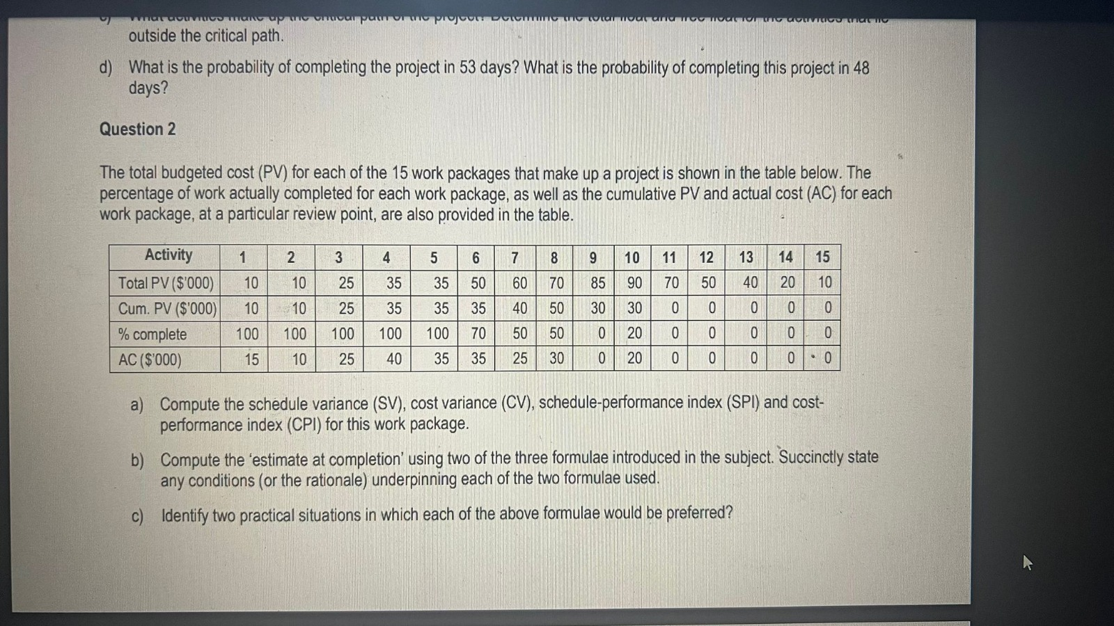 Solved QUESTION : 1 ﻿outside the critical path.d) ﻿What is | Chegg.com