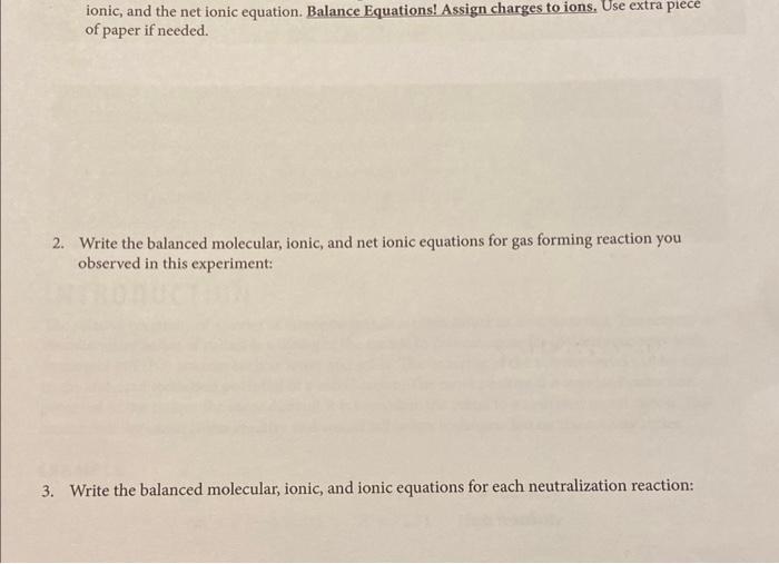 ionic, and the net ionic equation. Balance Equations! | Chegg.com