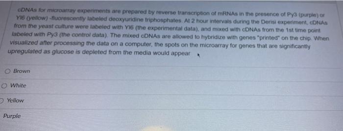 Solved cDNAs for microarray experiments are prepared by | Chegg.com