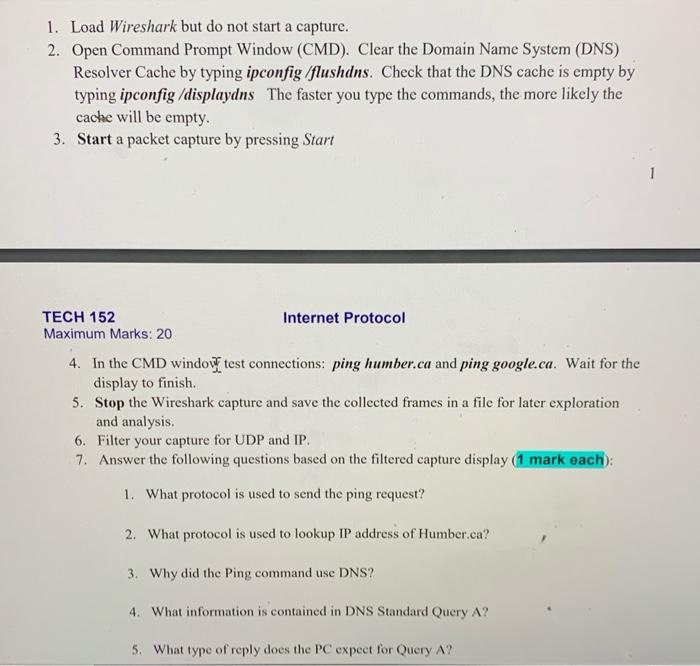 Solved 1. Load Wireshark but do not start a capture. 2. Open | Chegg.com