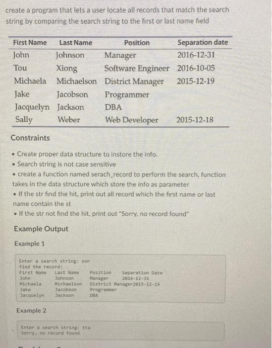 Solved create a program that lets a user locate all records | Chegg.com