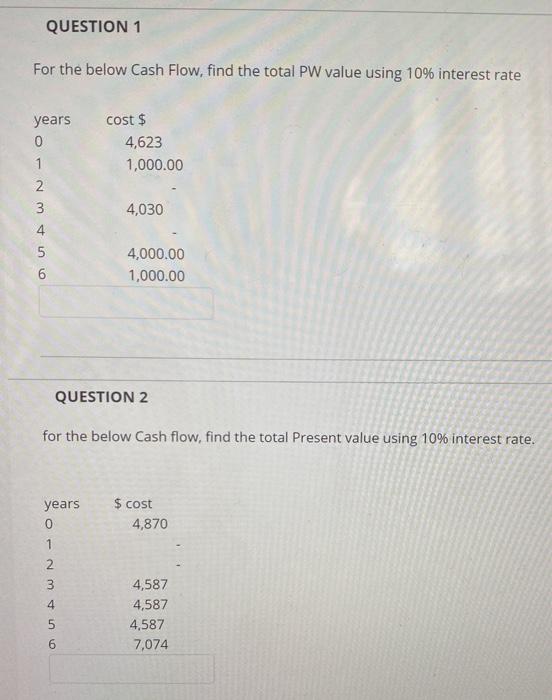 Solved QUESTION 1 For the below Cash Flow, find the total PW | Chegg.com