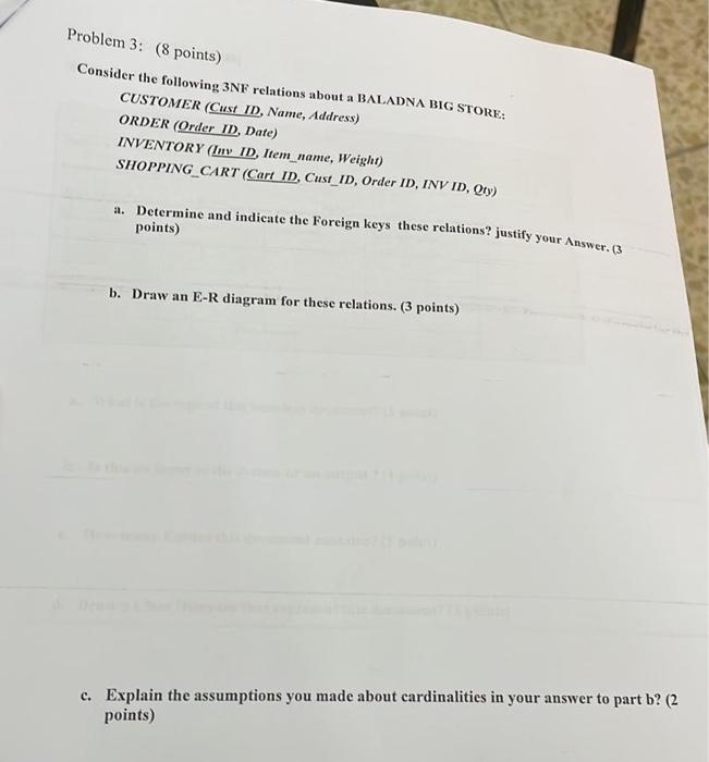 Solved Problem 3: (8 points) Consider the following 3 NF | Chegg.com
