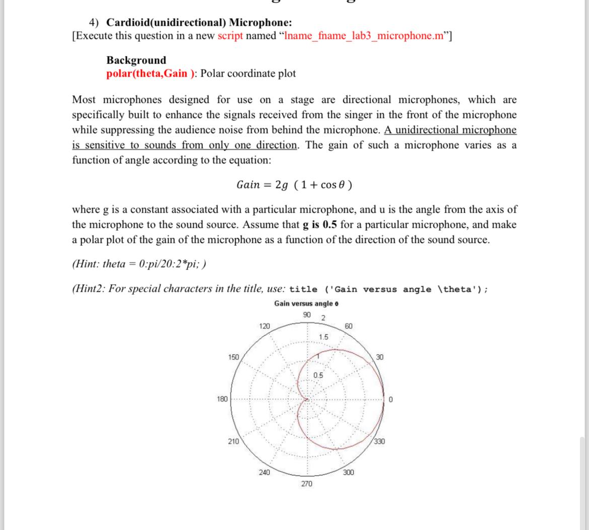Solved Cardioid(unidirectional) ﻿Microphone:[Execute this | Chegg.com