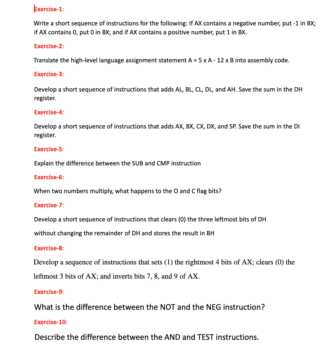 Solved Exercise-1:Write a short sequence of instructions for | Chegg.com