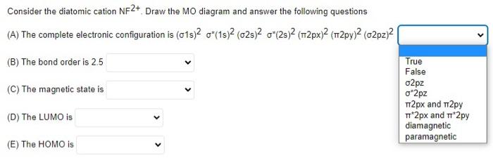 Solved Consider the diatomic cation NF2+ Draw the MO diagram | Chegg.com
