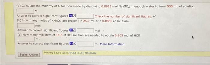 Solved (a) Calculate the molarity of a solution made by | Chegg.com