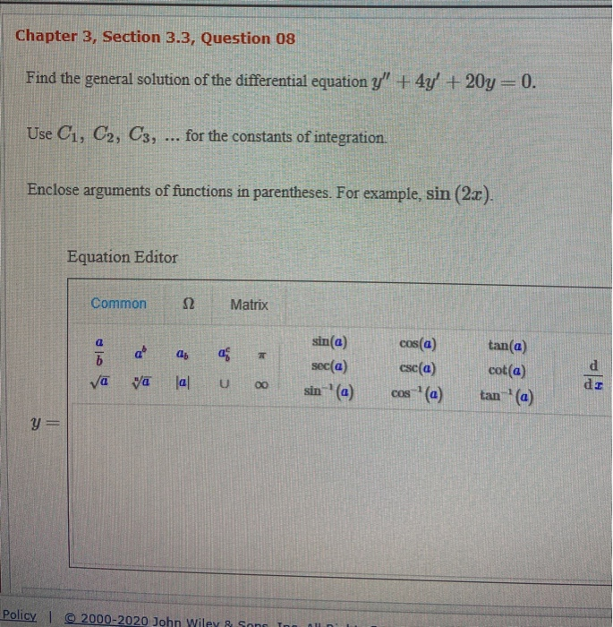 Solved Chapter 3, Section 3.3, Question 08 Find the general | Chegg.com