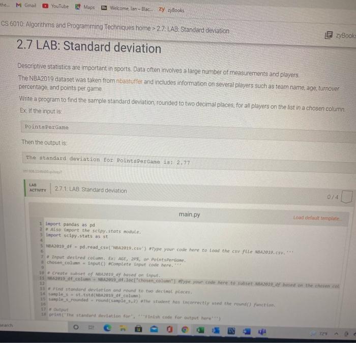 Solved the M Gmail YouTube Maps Welcome lan-Blaczy zyBooks | Chegg.com