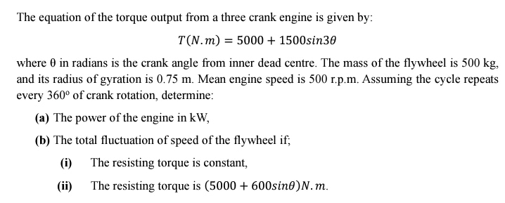 Solved The equation of the torque output from a three crank | Chegg.com