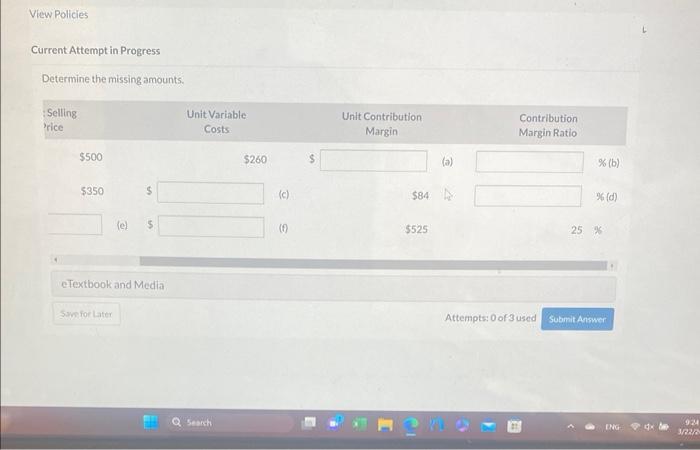 Solved Current Attempt in Progress Determine the missing | Chegg.com