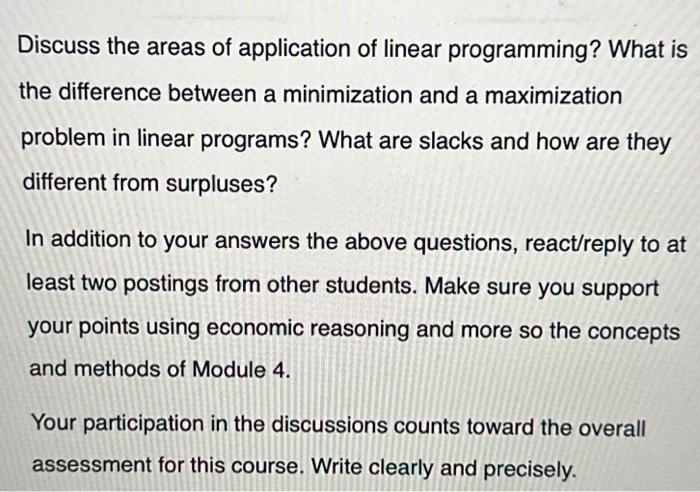 Solved Discuss the areas of application of linear | Chegg.com