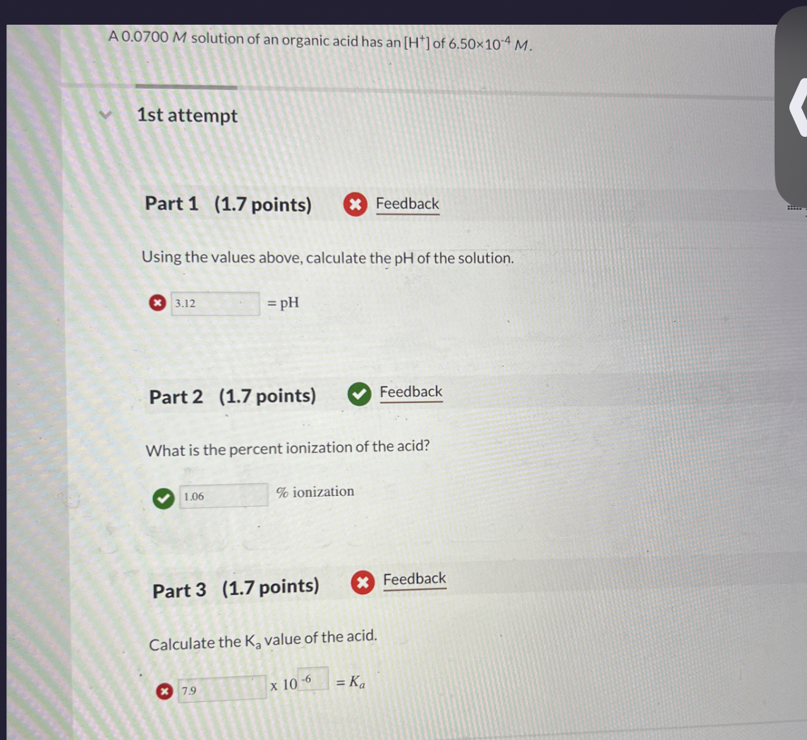 Solved 1st attemptPart 1 (1.7 ﻿points)Using the values | Chegg.com