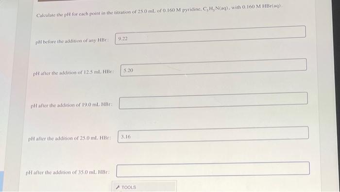 Solved Calculate the pil for each point in the titration of | Chegg.com