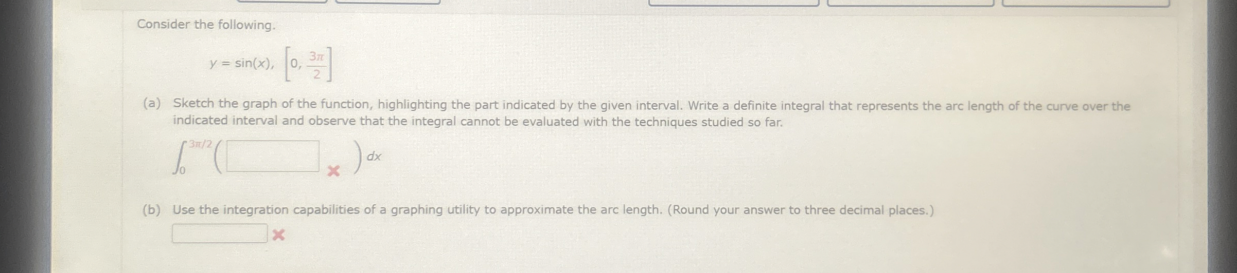 Solved Consider the following.y=sin(x),[0,3π2](a) ﻿Sketch | Chegg.com