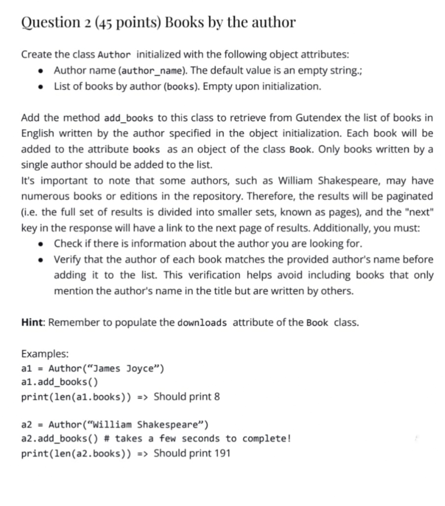 Solved Question 2 ﻿Books by the author.Create the class | Chegg.com