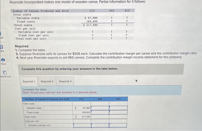 Solved Required: 1. Complete the table. 3. Suppose Riverside | Chegg.com