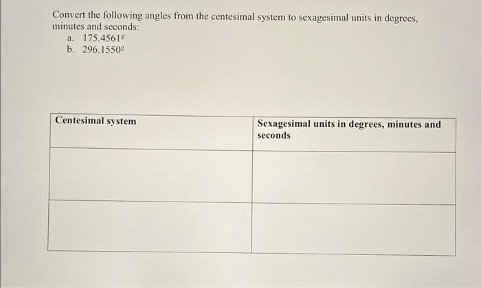Solved Convert the following angles from the centesimal | Chegg.com