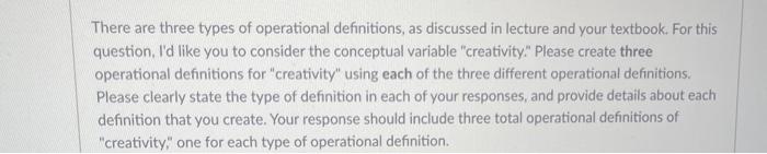Solved There are three types of operational definitions, as | Chegg.com