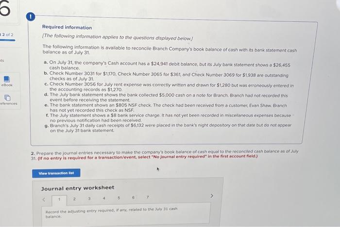 Solved 6 t 2 of 2 nts eBook eferences ! Required information | Chegg.com