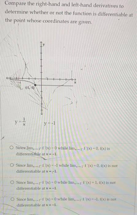 Solved Compare the right-hand and left-hand derivatives to | Chegg.com
