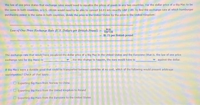 Solved Using data from The Economist's Big Mac Index for | Chegg.com