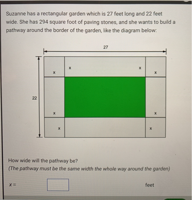 Solved Suzanne has a rectangular garden which is 27 feet | Chegg.com