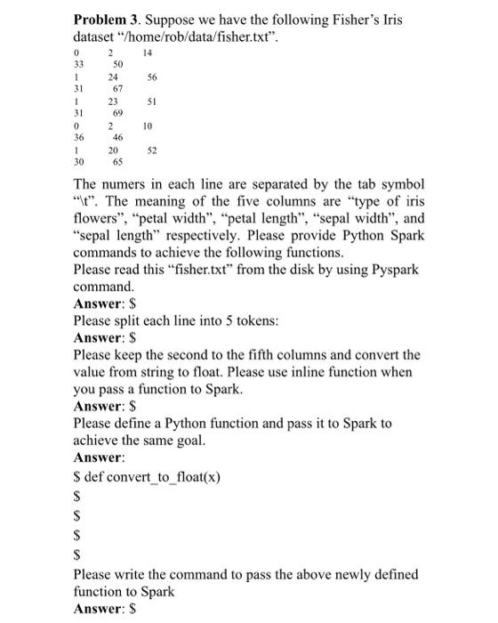 Solved Problem 3. Suppose we have the following Fisher's | Chegg.com