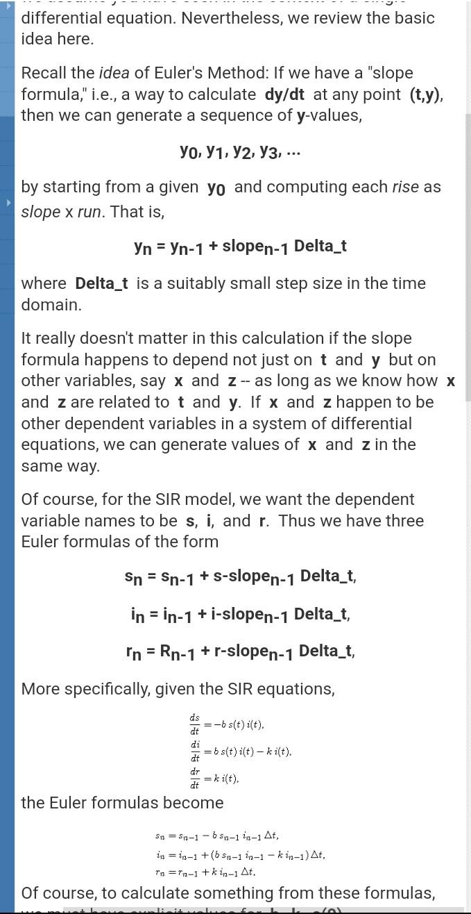 Solved The SIR Model for Spread of Disease - Euler's Method | Chegg.com