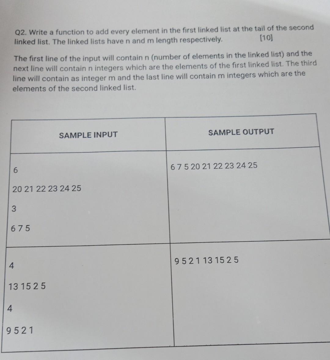 Solved Q2. Write a function to add every element in the | Chegg.com