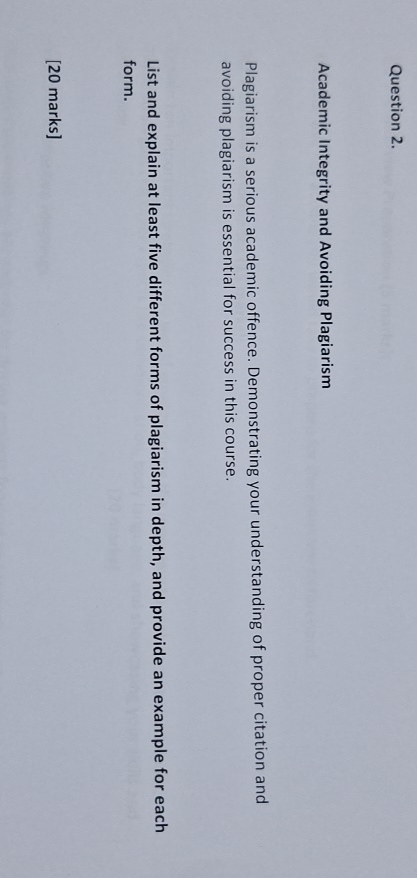 Solved Question 2.Academic Integrity and Avoiding | Chegg.com