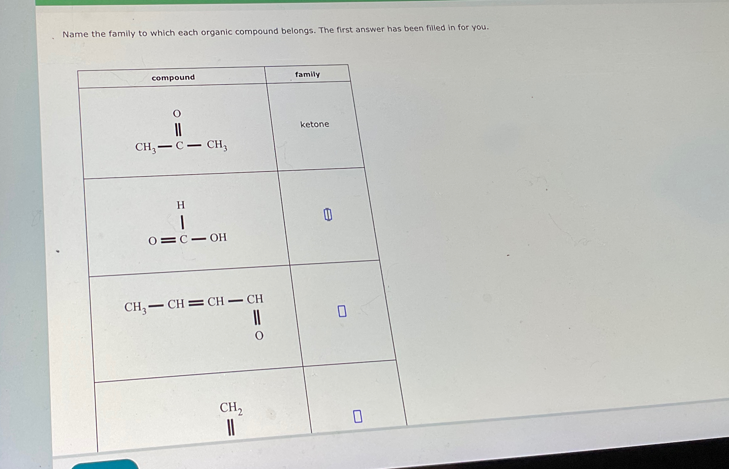 Solved Name the family to which each organic compound | Chegg.com