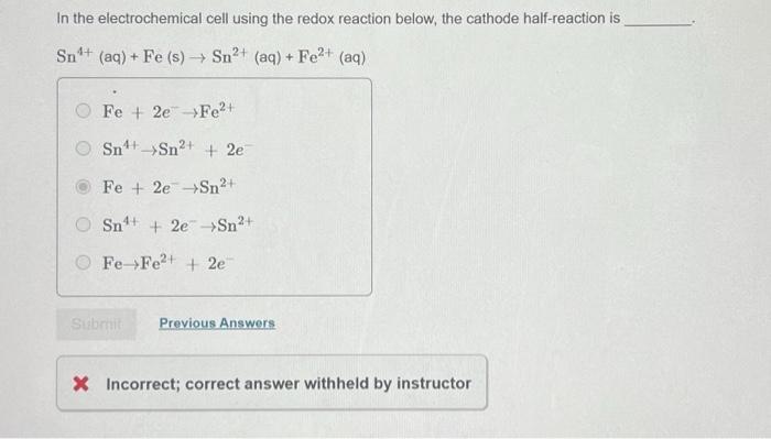 Solved In the electrochemical cell using the redox reaction | Chegg.com