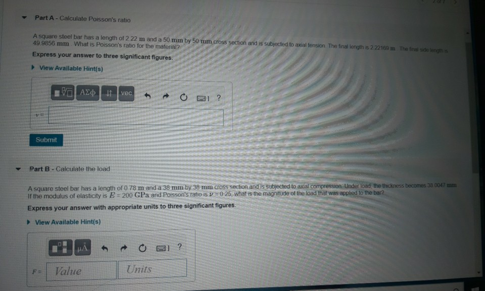 Solved Part A - Calculate Poisson's ratio A square steel bar | Chegg.com