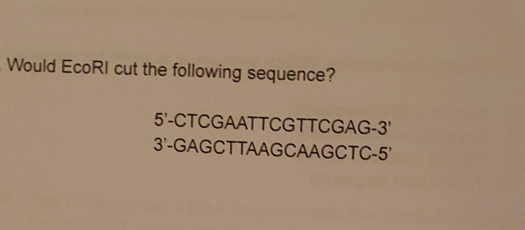 Solved Would EcoRI cut the following sequence? | Chegg.com