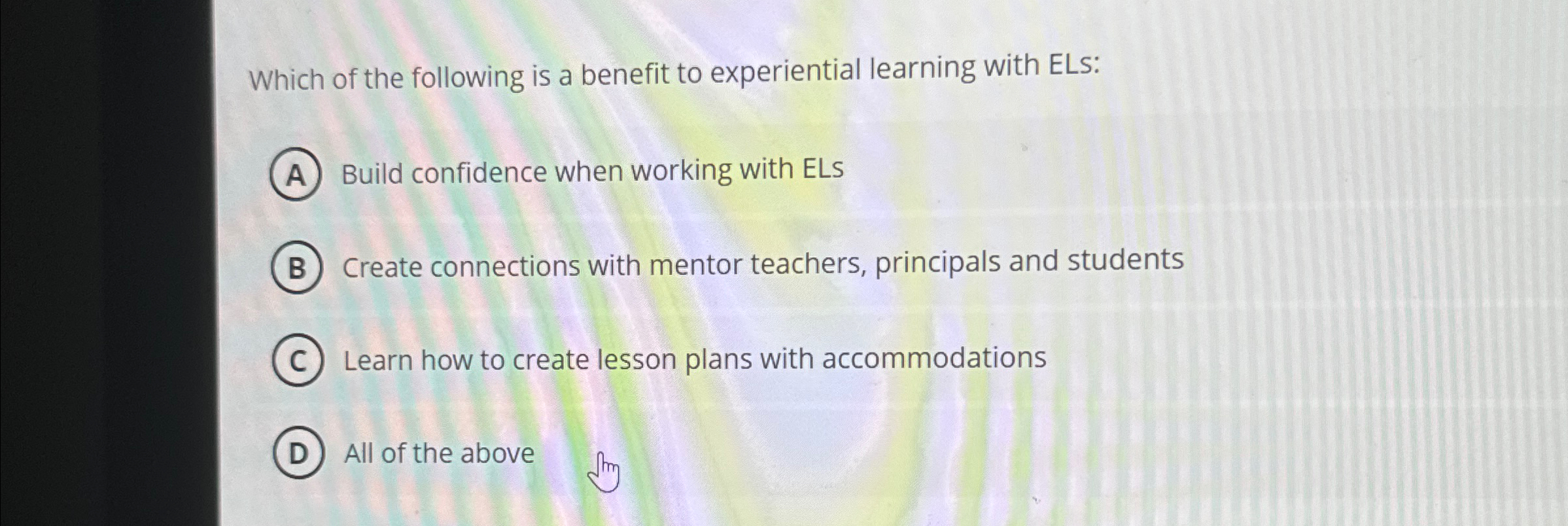 Solved Which of the following is a benefit to experiential | Chegg.com