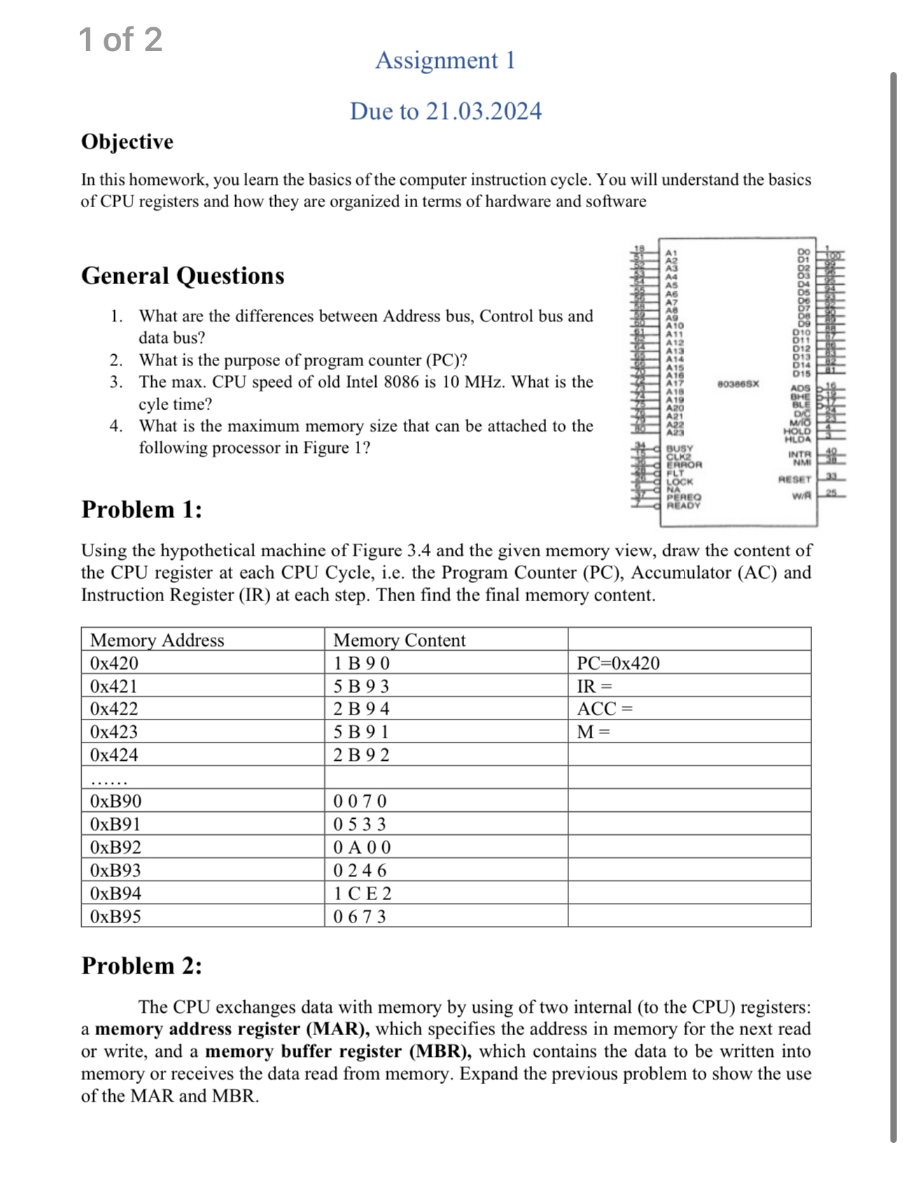 Solved 1 ﻿of 2Assignment 1Due to 21.03 .2024ObjectiveIn this | Chegg.com
