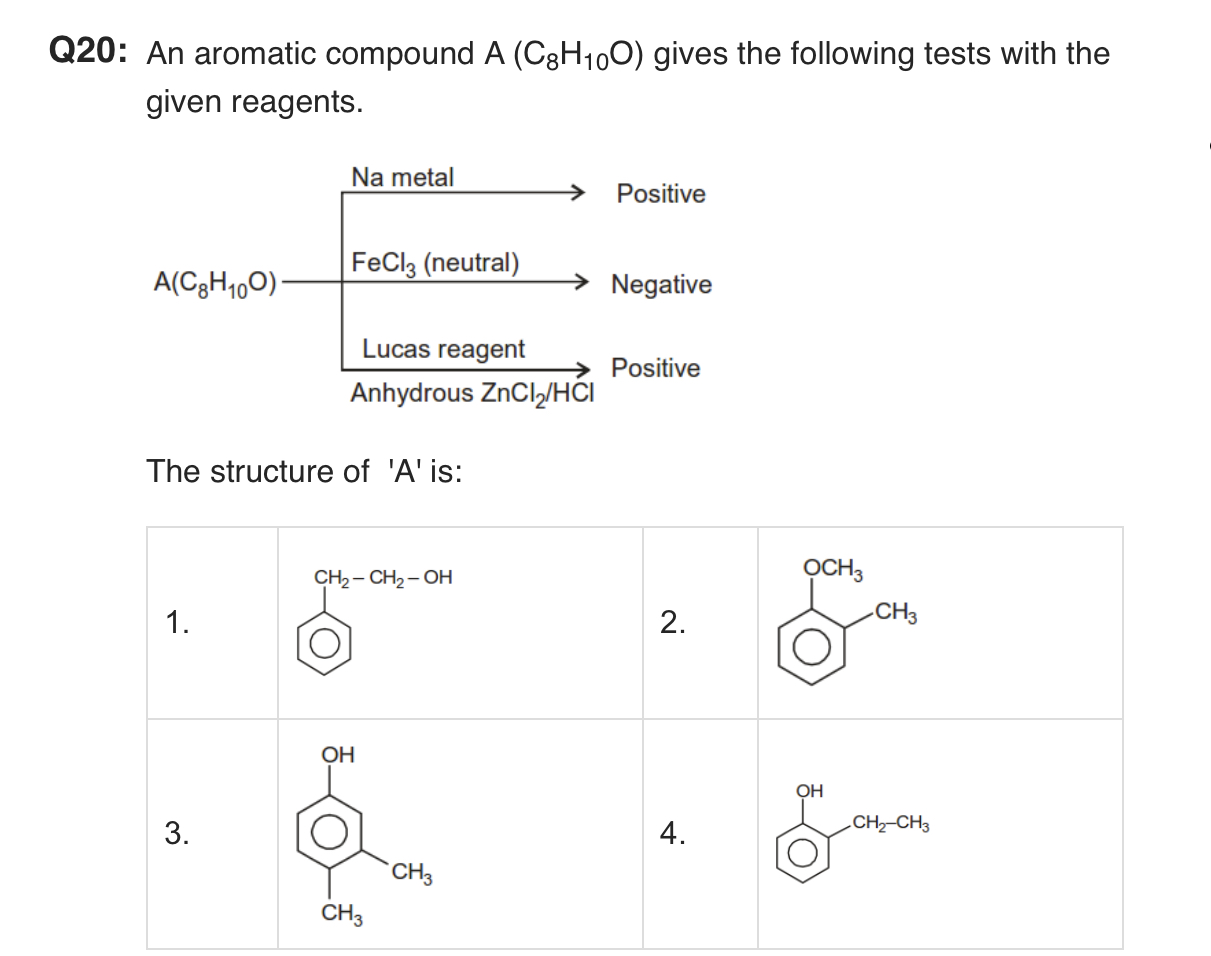 Solved Q20: An aromatic compound A(C8H10O) ﻿gives the | Chegg.com