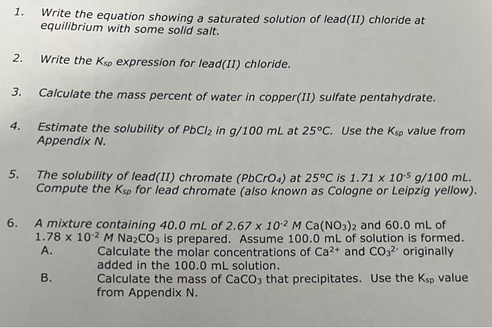 Solved 1. Write the equation showing a saturated solution of | Chegg.com