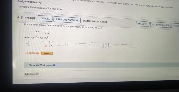 Solved Find the outer aroduct form of the SVD for the given | Chegg.com