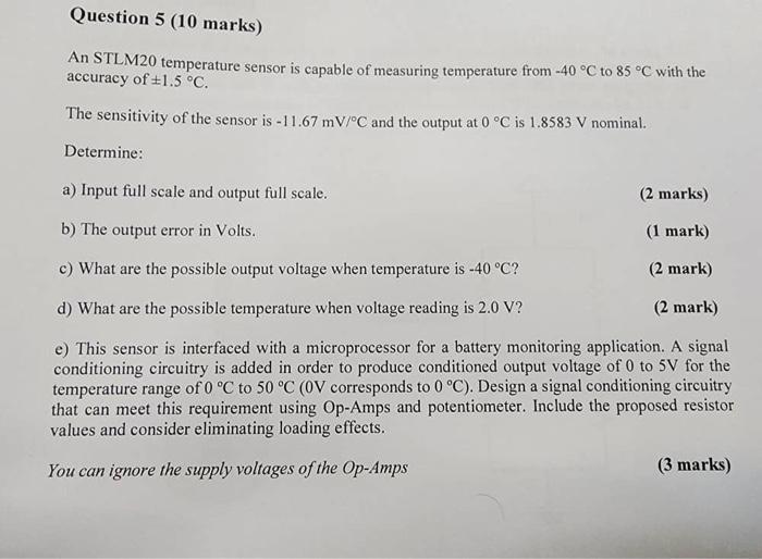 Solved An STLM20 temperature sensor is capable of measuring | Chegg.com
