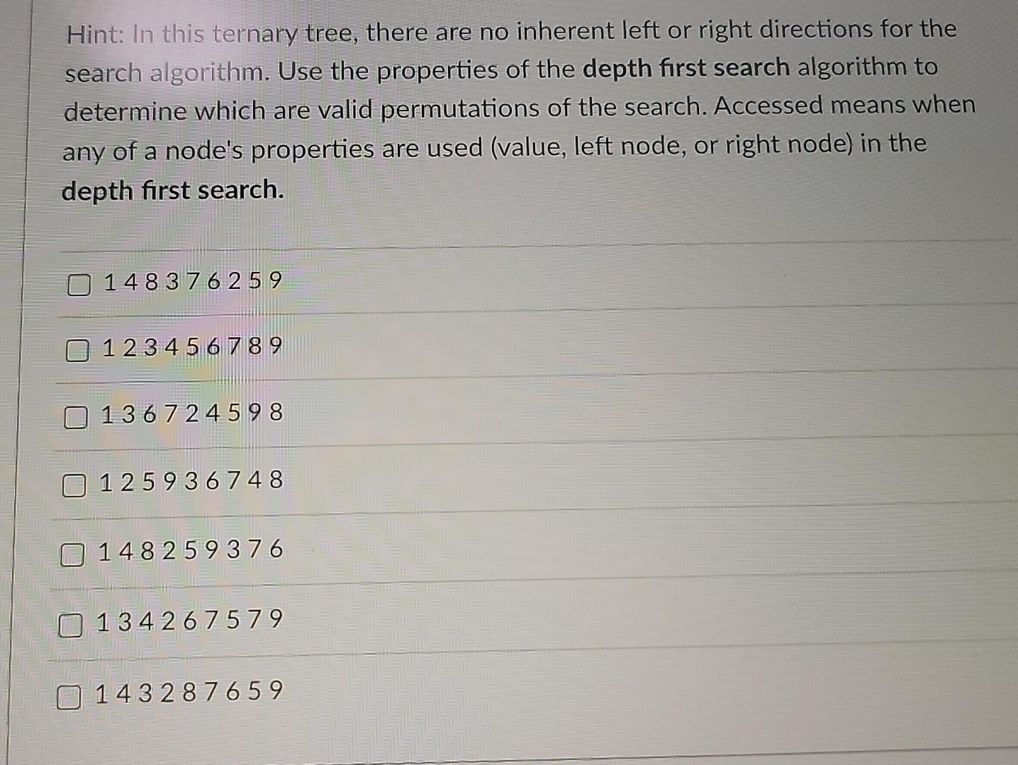 Solved Given the following ternary tree, which of the | Chegg.com