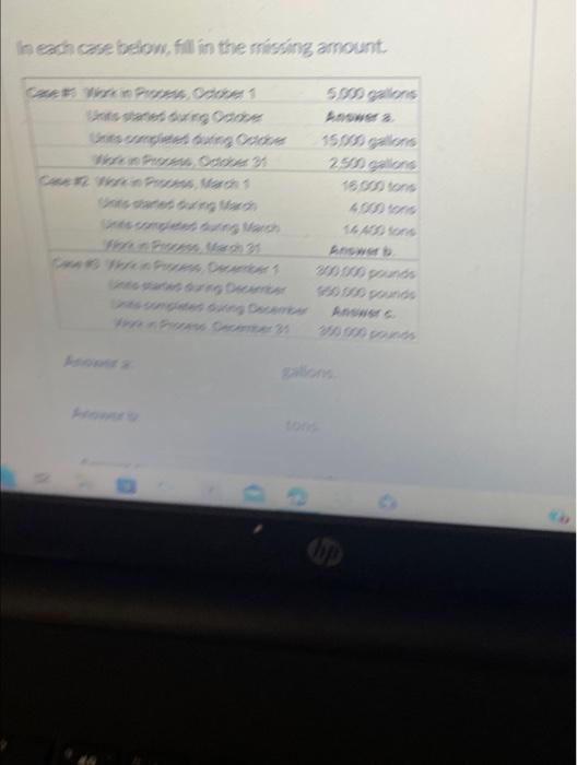 Solved In each case below, fill in the missing amount. Cek | Chegg.com