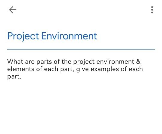 Solved Project Environment What are parts of the project | Chegg.com