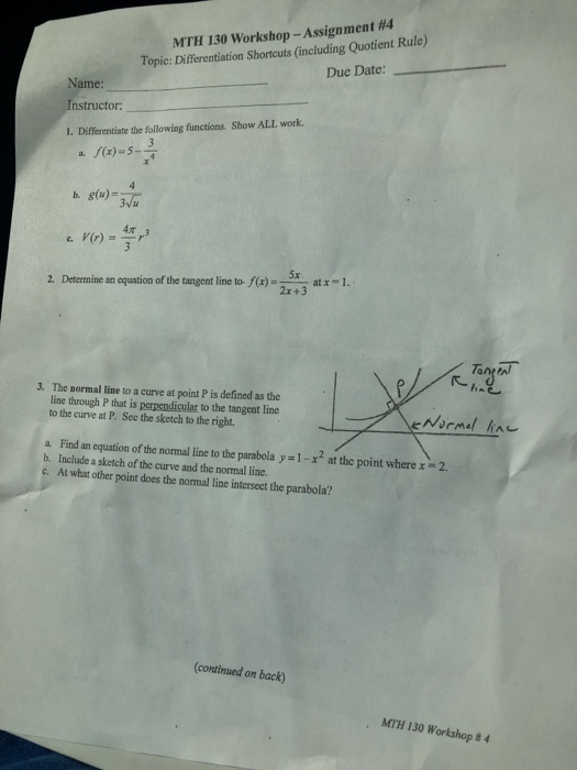 Solved MTH 130 Workshop - Assignment #4 Topic: | Chegg.com