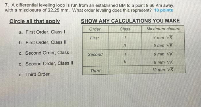 Solved 1 7. A differential leveling loop is run from an | Chegg.com