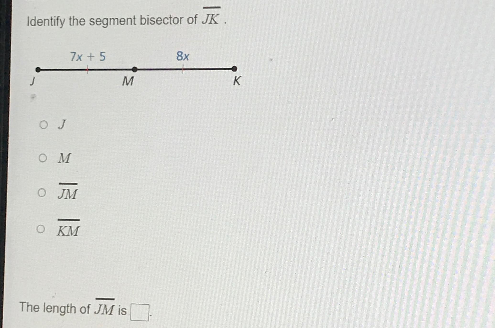 Solved Identify the segment bisector of | Chegg.com
