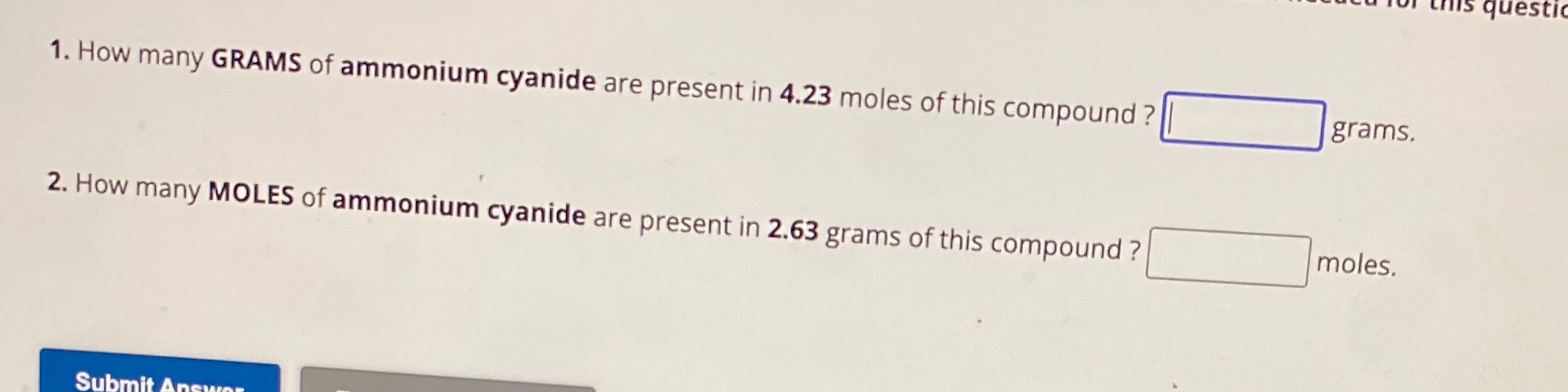 Solved How many GRAMS of ammonium cyanide are present in | Chegg.com